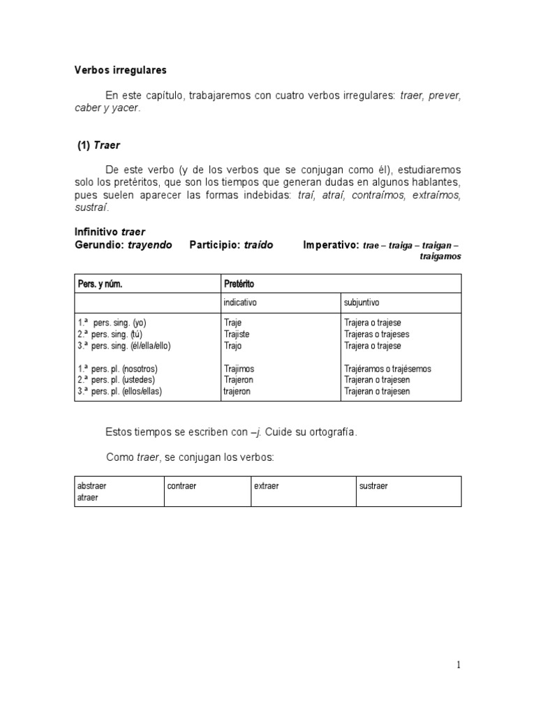 15. Verbos Traer, Prever, Caber, Yacer | PDF