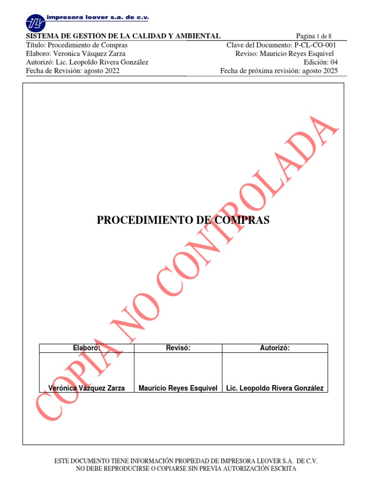Procedimiento Compras | PDF | Calidad (comercial) | Gestión de la calidad