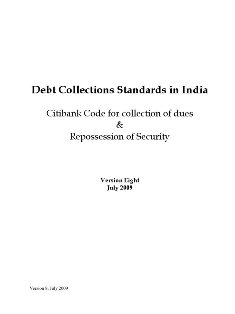Debt Collections Standards in India: Citibank Code For Collection of ...