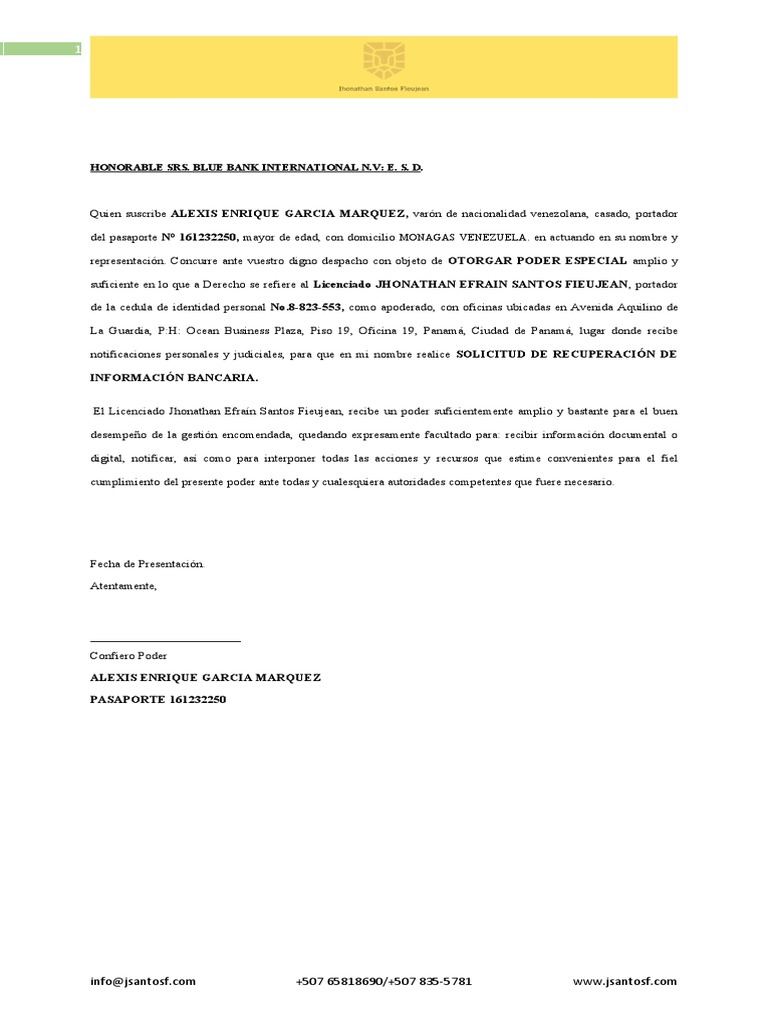 Poder Sr. Alexis Enrique Garcia Marquez-Blue Bank | PDF