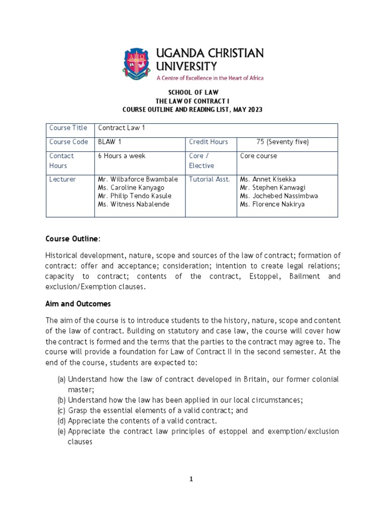 Contract One Notes 2023 | PDF