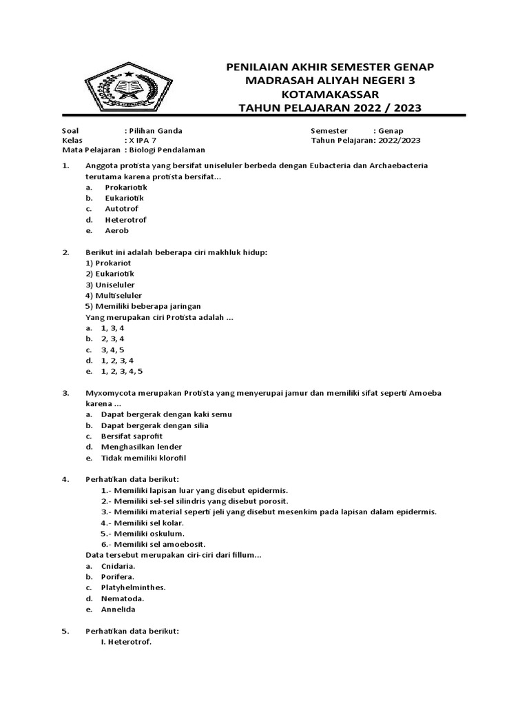 SOAL PAS GENAP PG BIO KELAS X (Muh - Idris) - Idris Muhammad | PDF