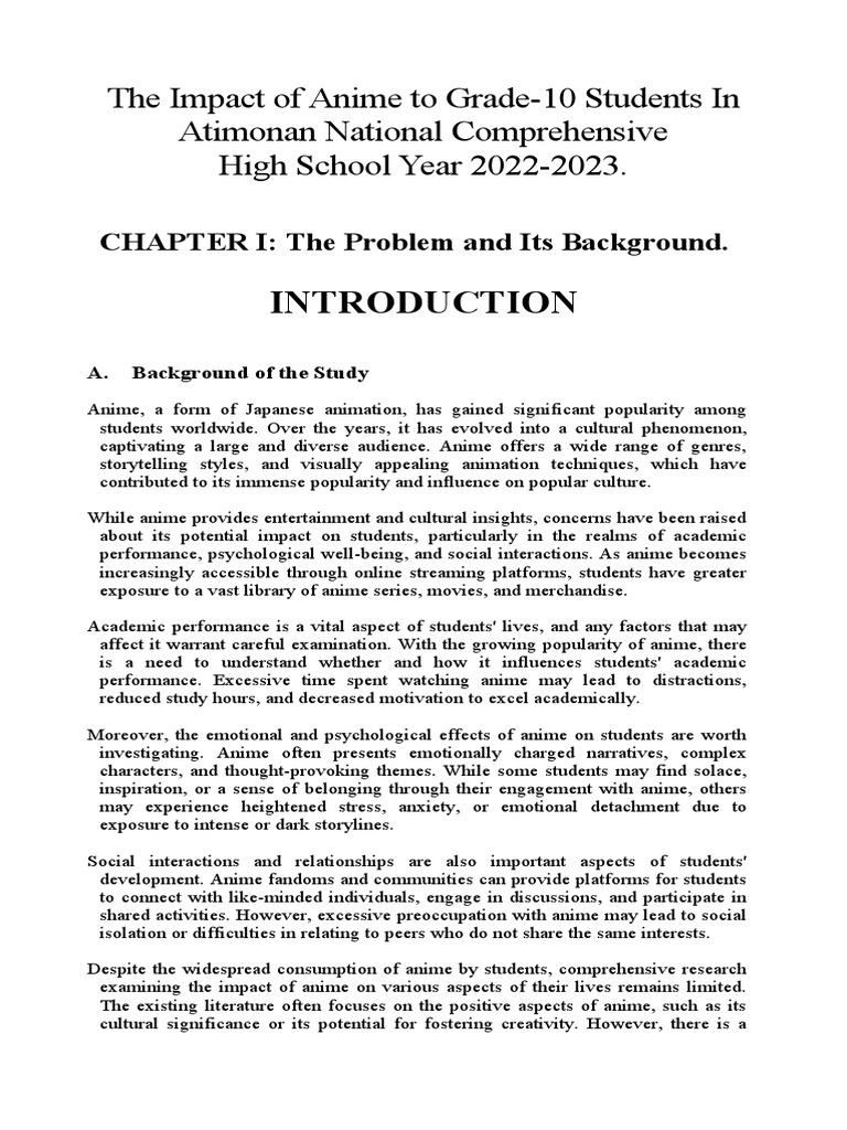 Chapter 1 The Impact of Anime To Students | PDF | Wellness
