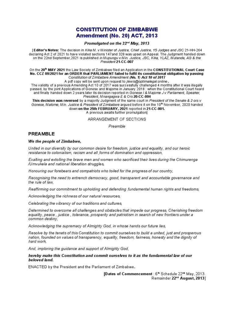Constitution of Zimbabwe | PDF | Child Abuse | Arrest