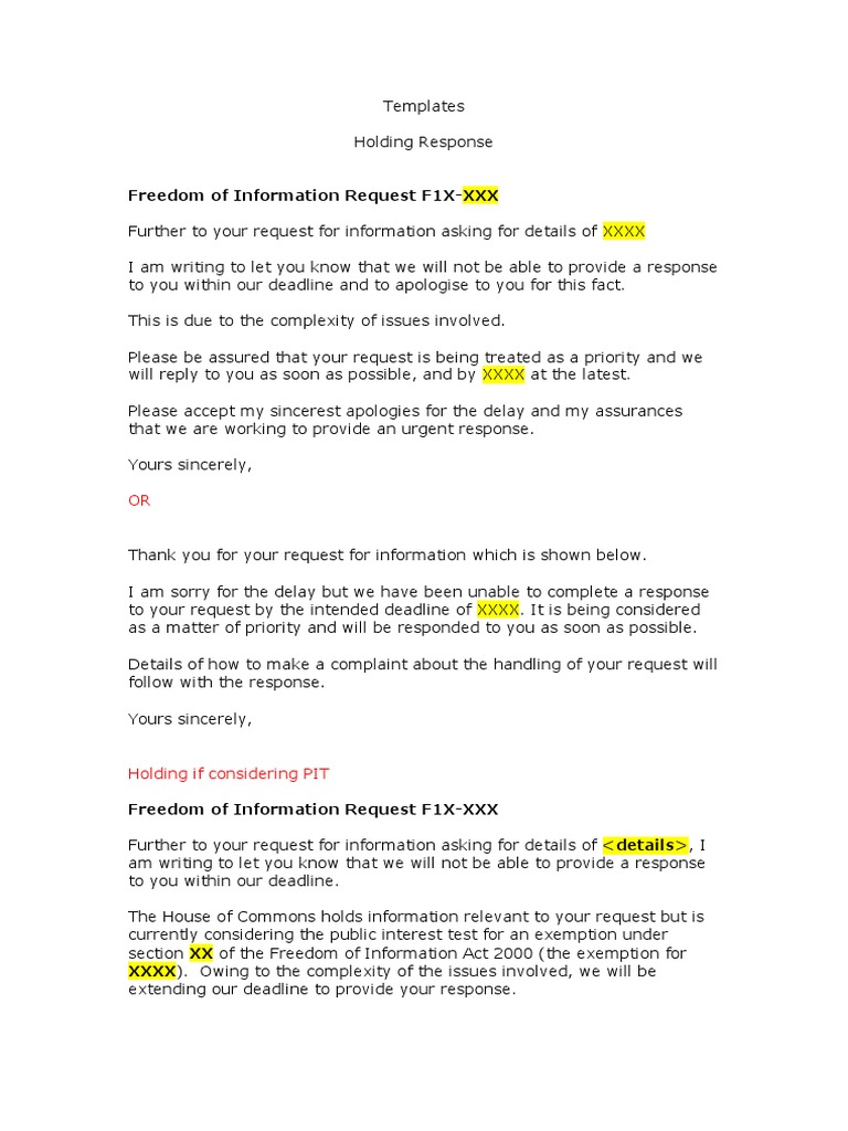 FOI Request Delay Notice Template | PDF
