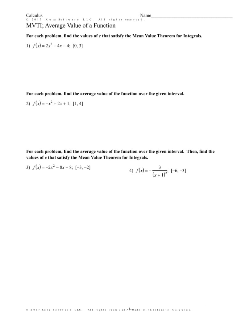 Mvti Average Value Of A Function Pdf Pdf Integral Functions And