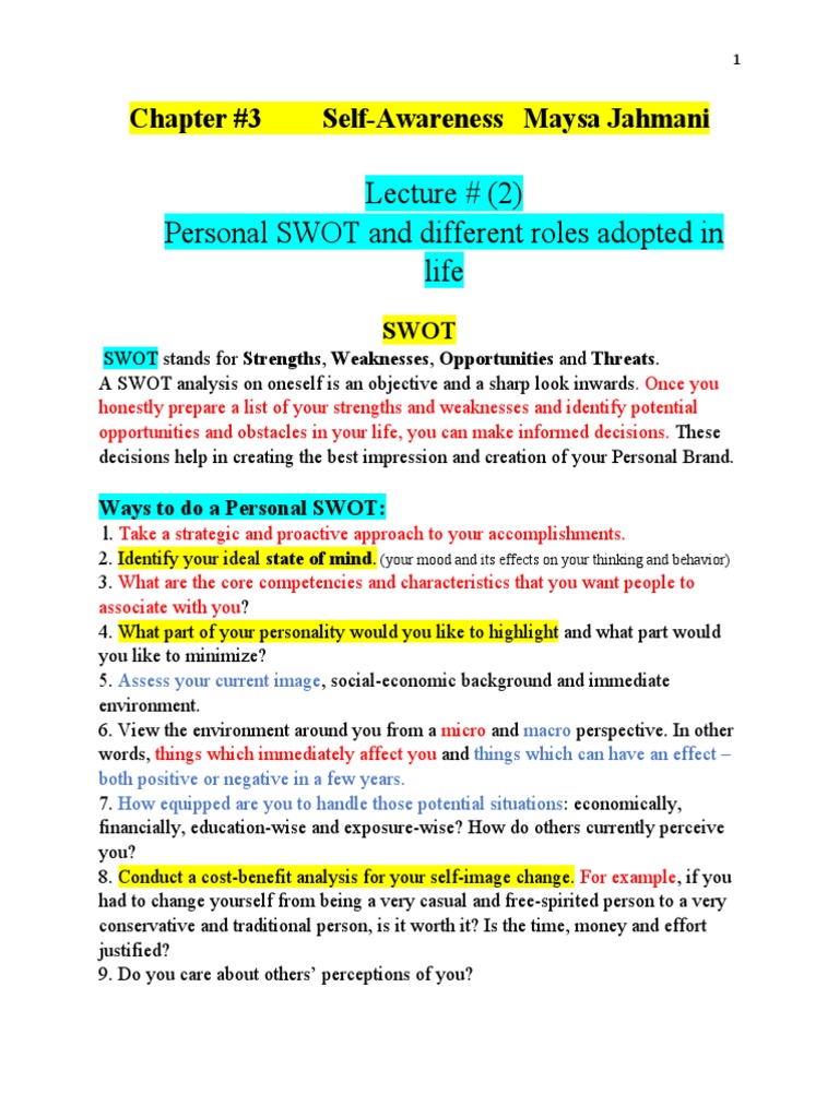 Module #3 Self-Awareness Lecture #2 | PDF | Self Awareness | Swot Analysis