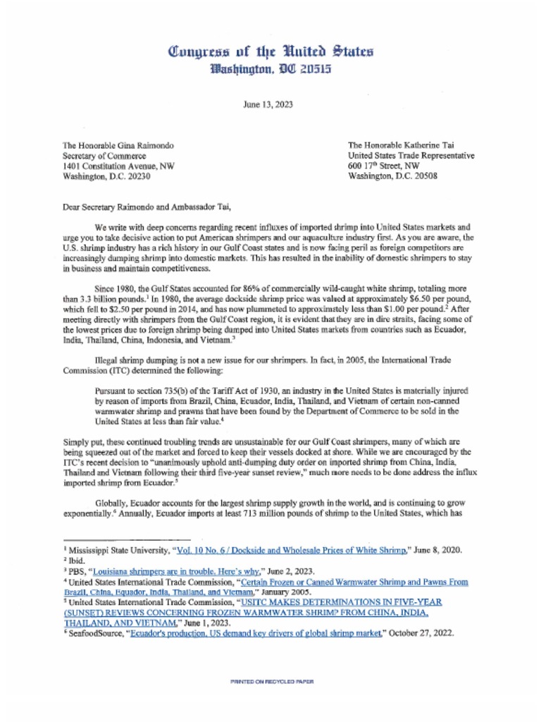 Shrimp Dumping Letter | PDF