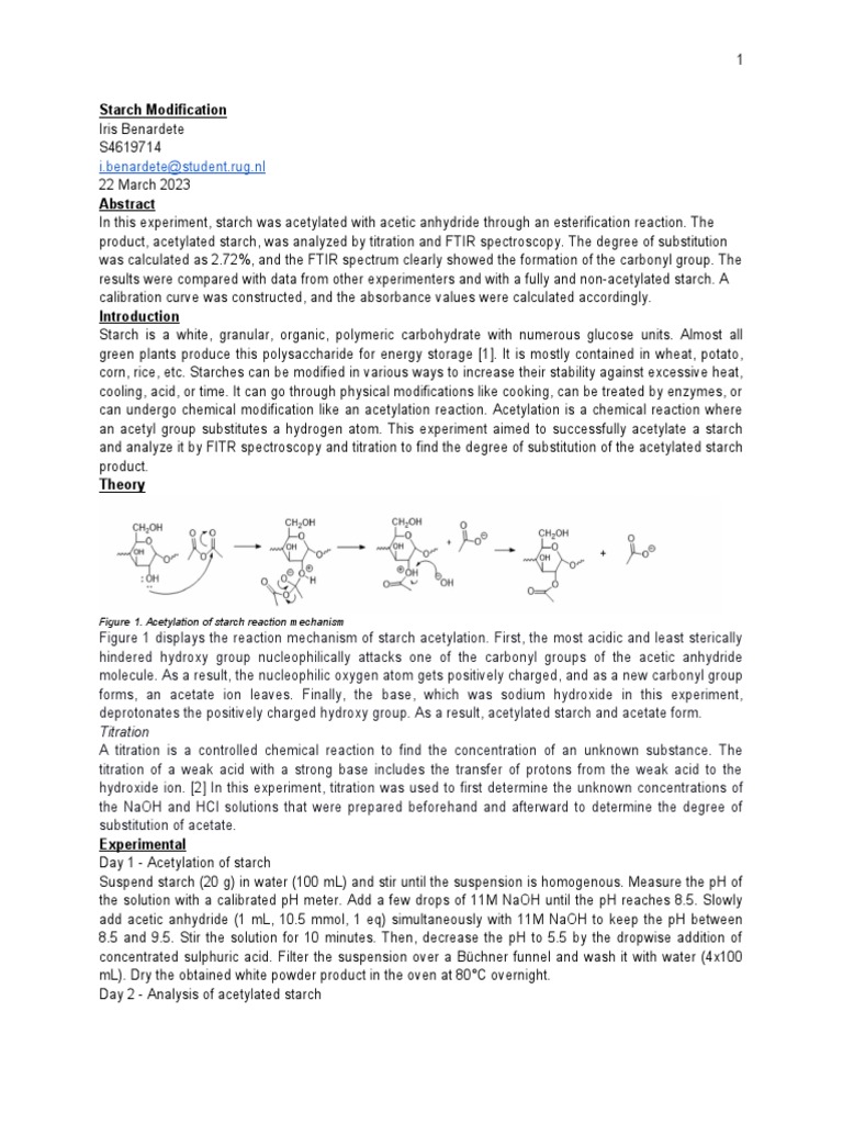 Starch Modification | PDF | Chemistry | Titration