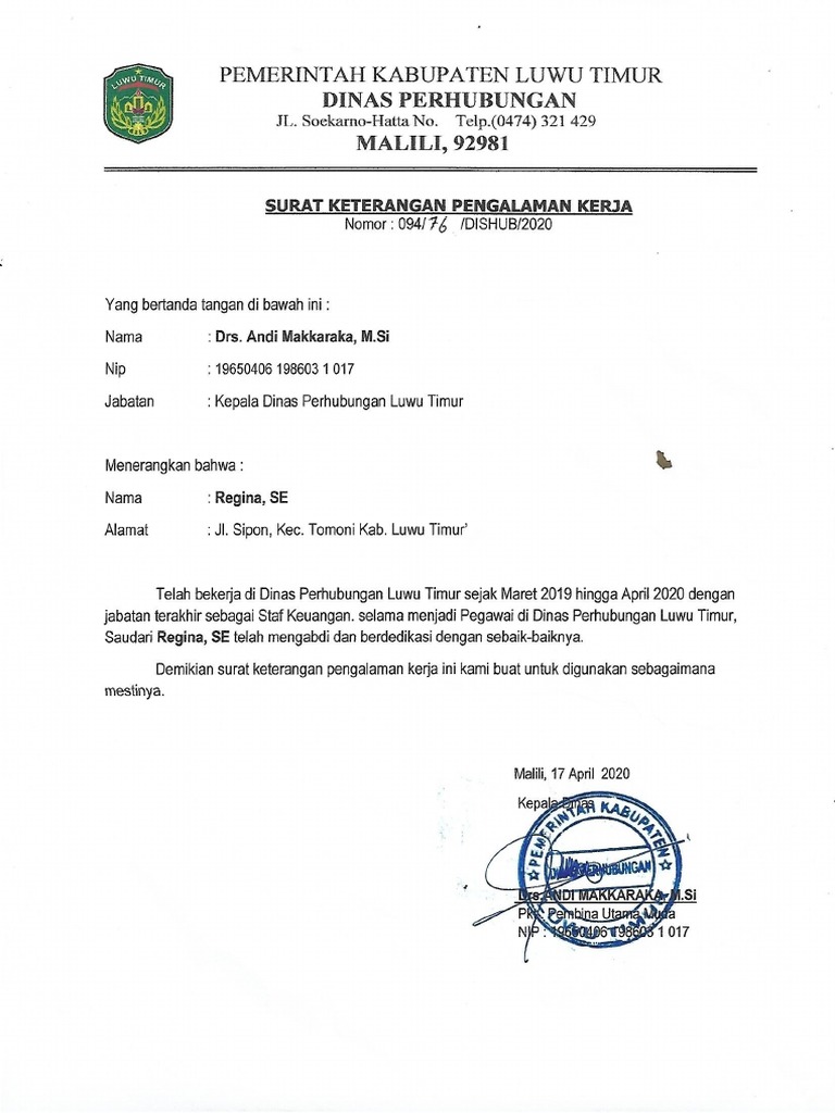 Surat Pengalam Kerja | PDF