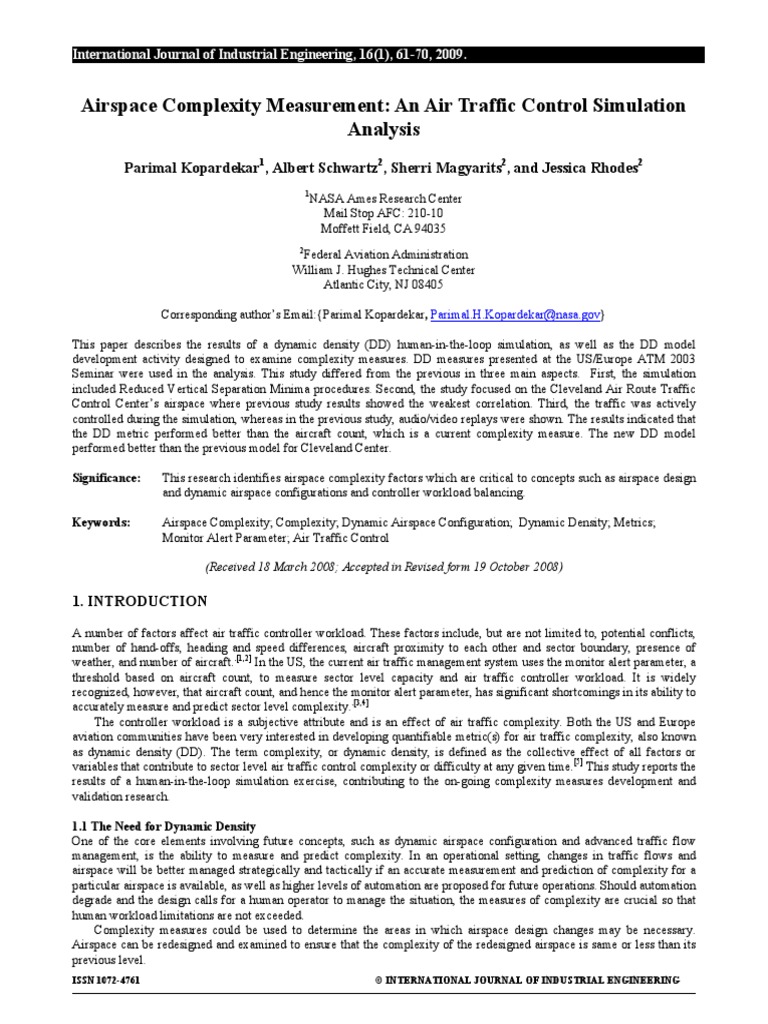 Airspace Complexity Measutment - An Air Traffic Control Simulation ...