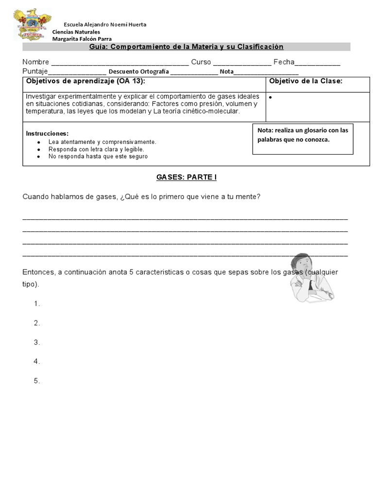 7° Básico GUIA1 COMPORTAMIENTO DE LA MATERIA Y SU CLASIFICACIÓN | PDF ...
