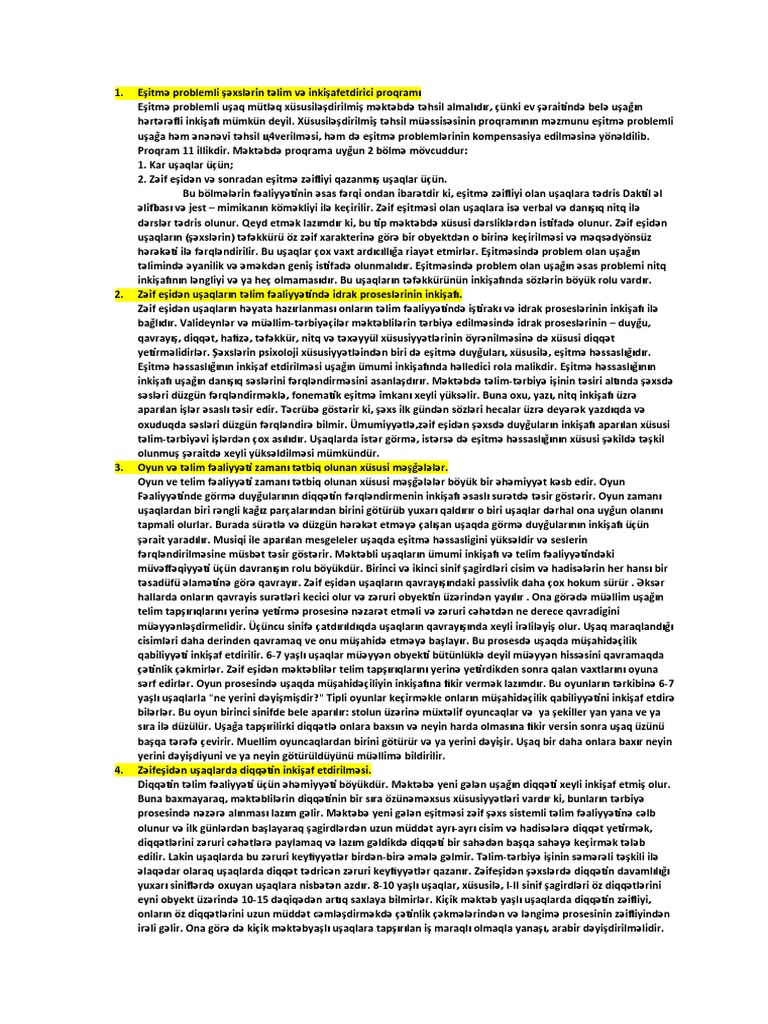 Surdopedaqogika Imtahan 2 | PDF