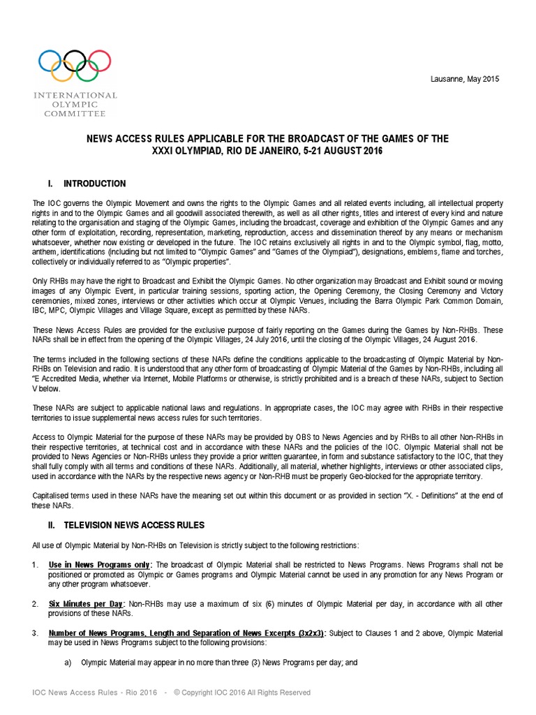 IOC News Access Rules - Rio 2016 - EN Final | PDF | Computer Network | Olympic Games