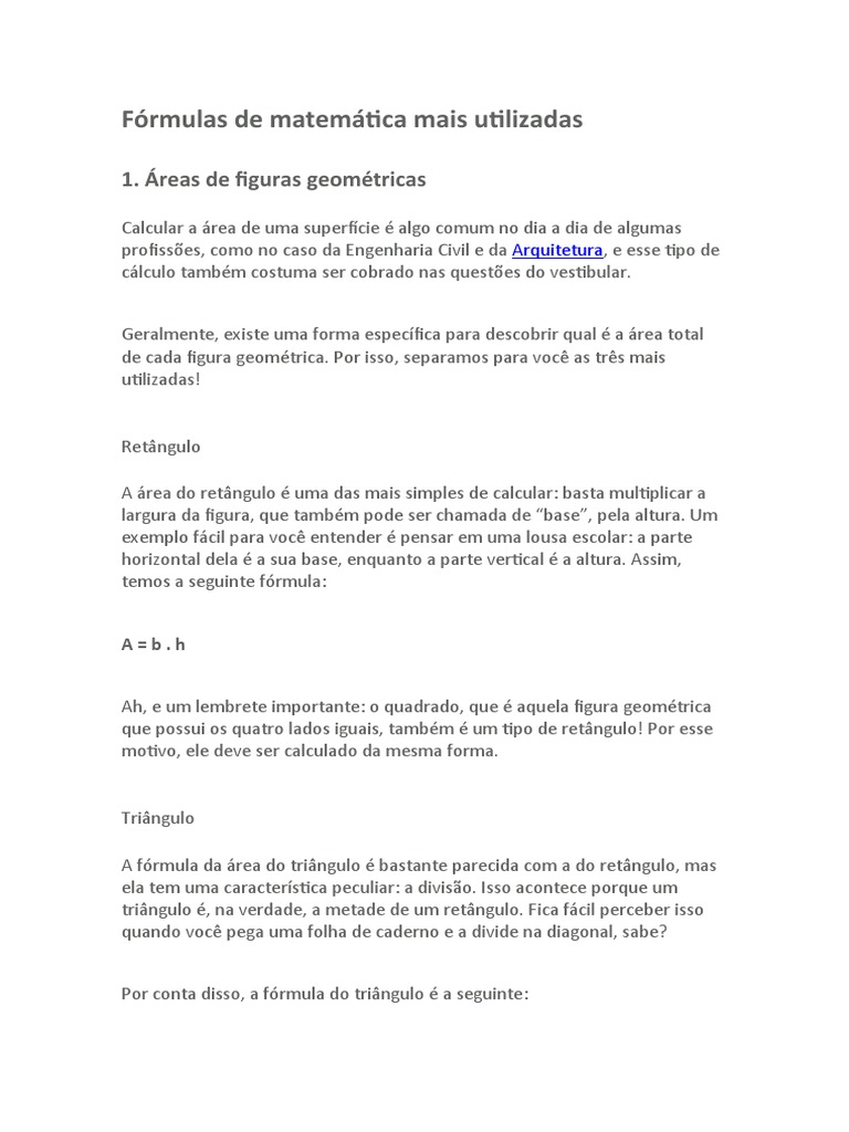 Fórmulas de matemática mais utilizadas | PDF | Trigonometria ...