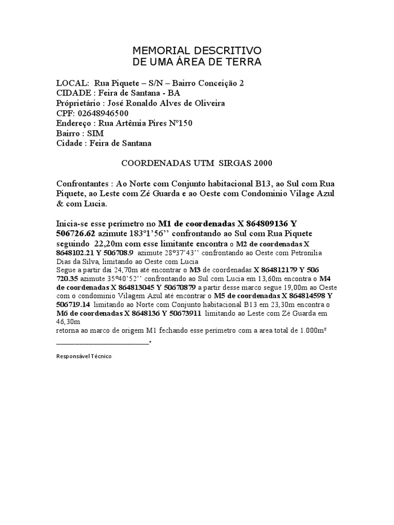 Modelo de Memorial Descritivo | PDF