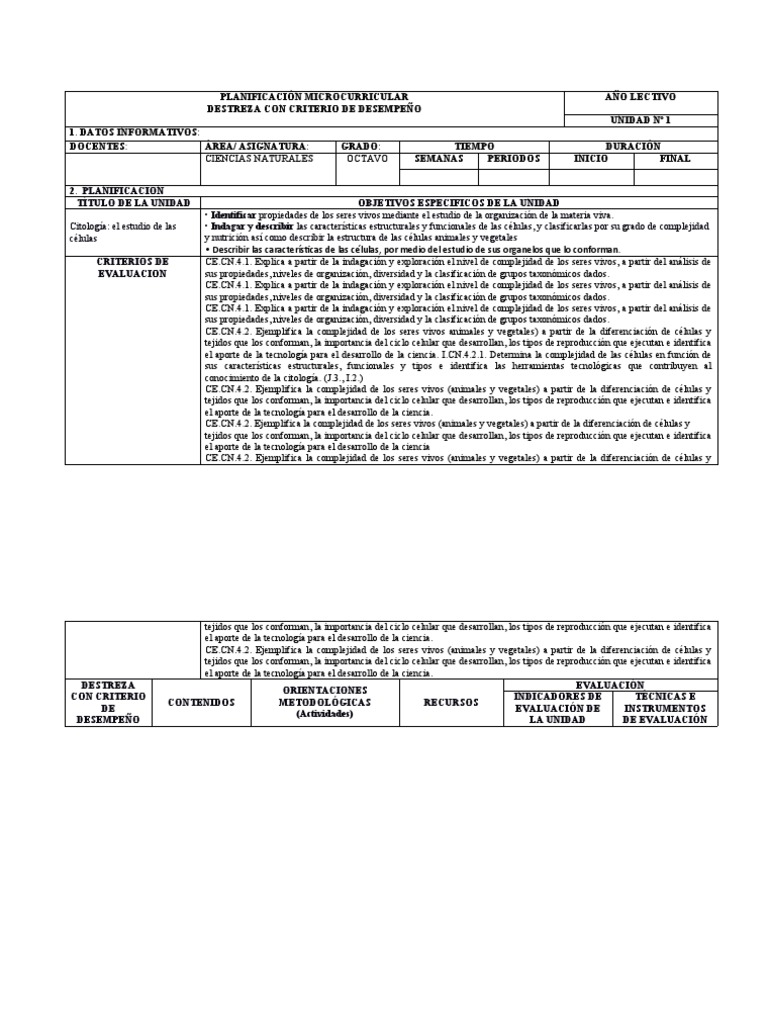 PUD 8vo UNIDAD 1 CIENCIAS NATURALES | PDF | Biología Celular) | Citoplasma