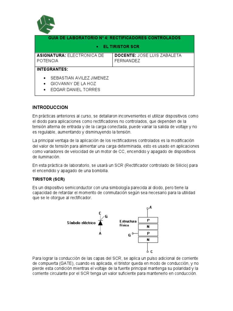 Guia de Laboratorio #4 El Tiristor SCR | PDF