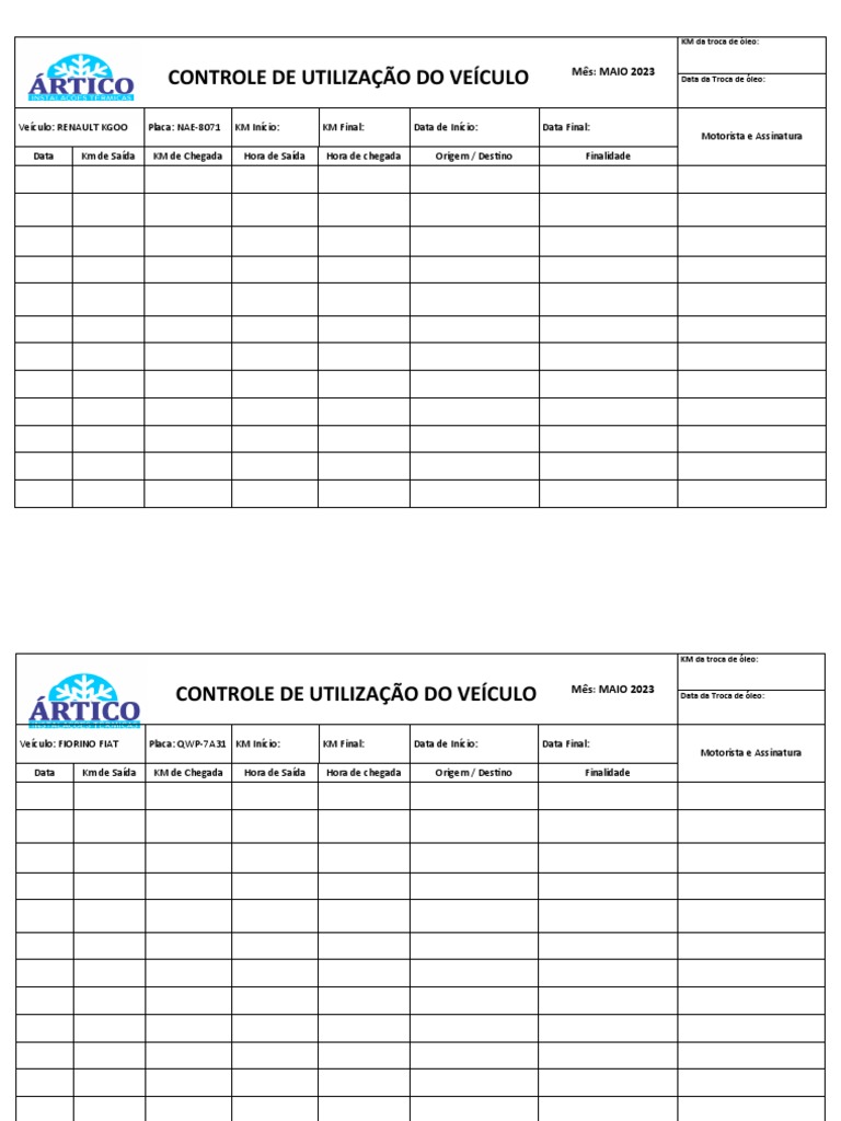 Controle De Utilização Do Veículo 2023 Pdf