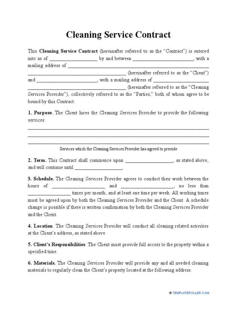 Main Cleaning Service Contract Template | PDF