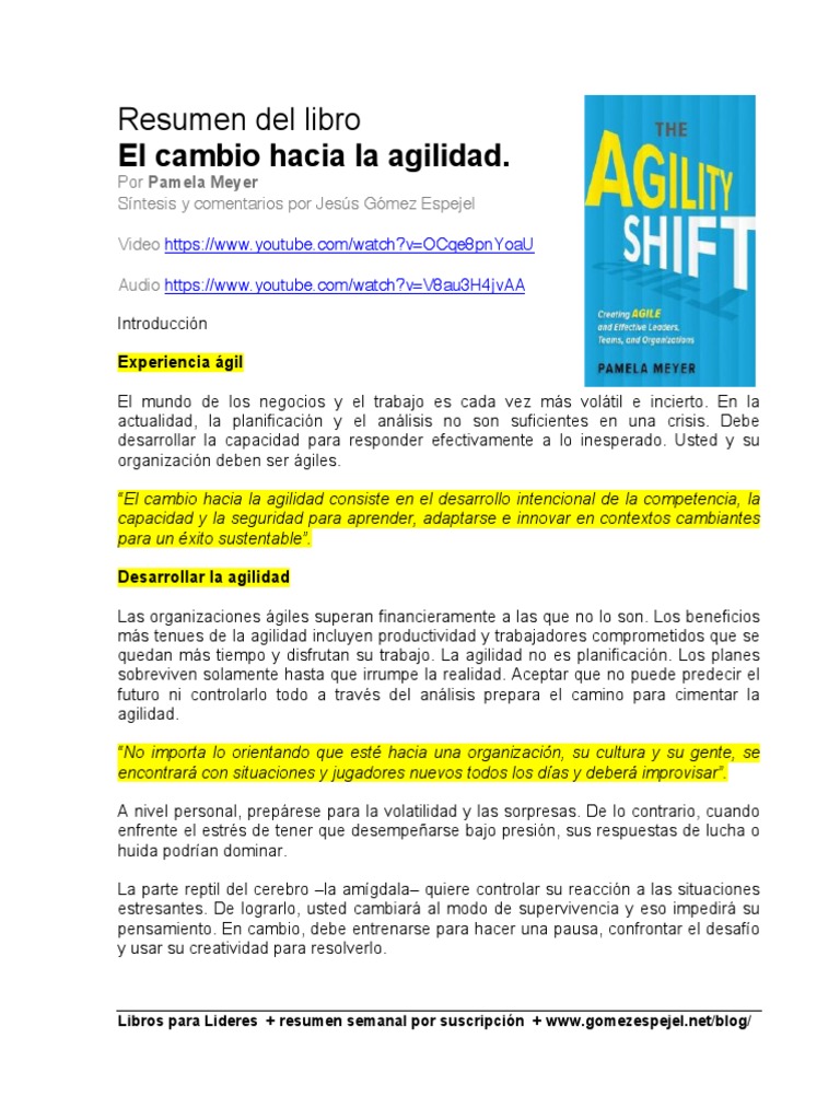 Resumen Del Libro El Cambio Hacia La Agilidad | PDF
