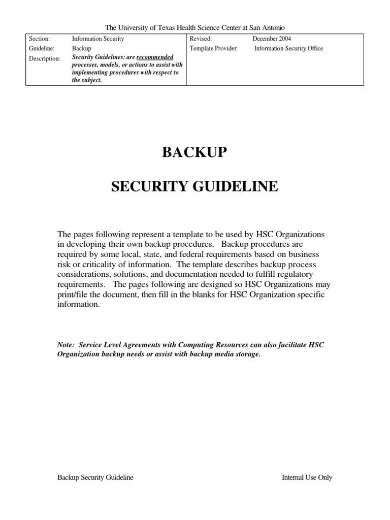 Backup Security Guideline: The University of Texas Health Science ...