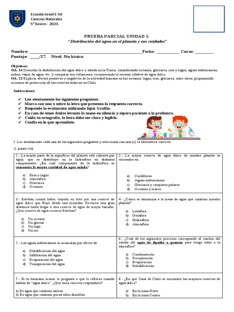 Evaluación #2 - Distribución Del Agua en El Planeta - 5° Básico-2023 ...