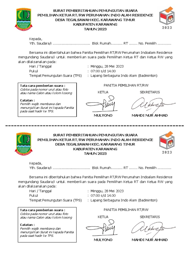 Surat Pemberitahuan Pemungutan Suara | PDF Surat Pemberitahuan Pemungutan Suara | PDF