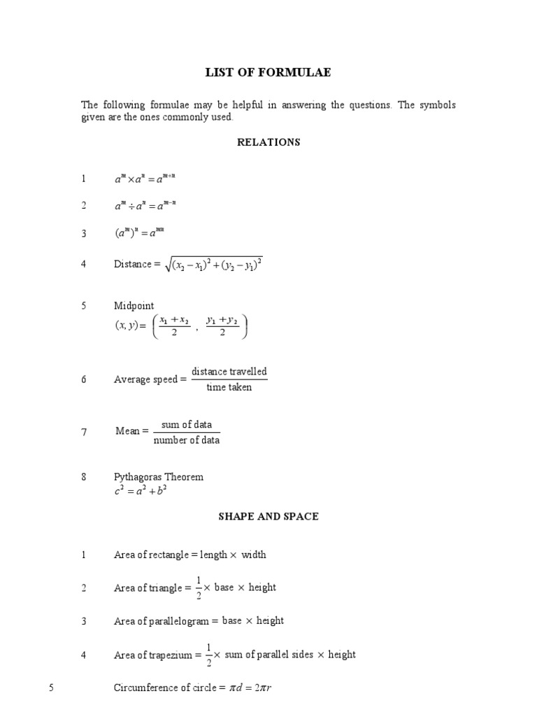 Essential Math Formulae Guide | PDF