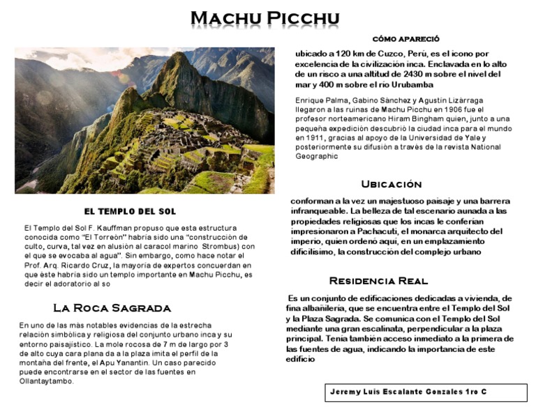 Infografia Machu Picchu | PDF | Machu Picchu