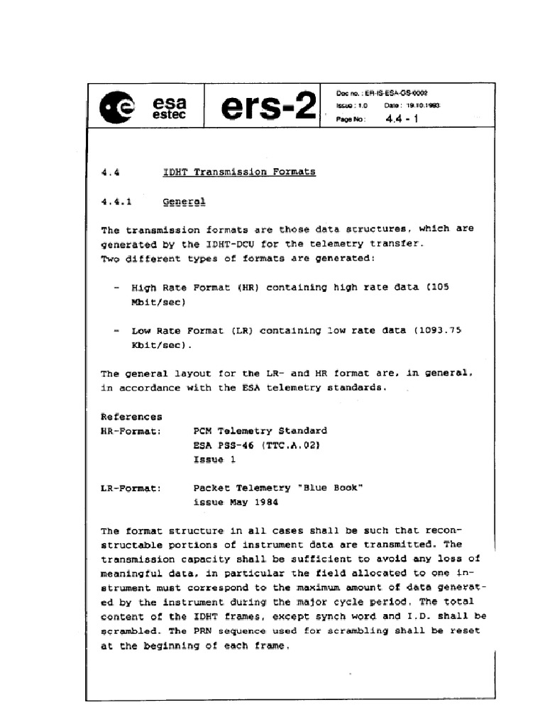 ERS-2 Sat GND ICD Extract IDHT AUX | PDF
