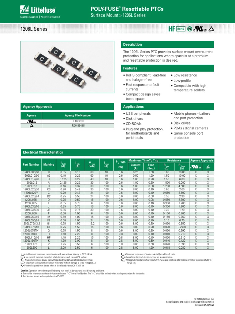 Littelfuse PTC 1206L Datasheet pdf-477012 | PDF