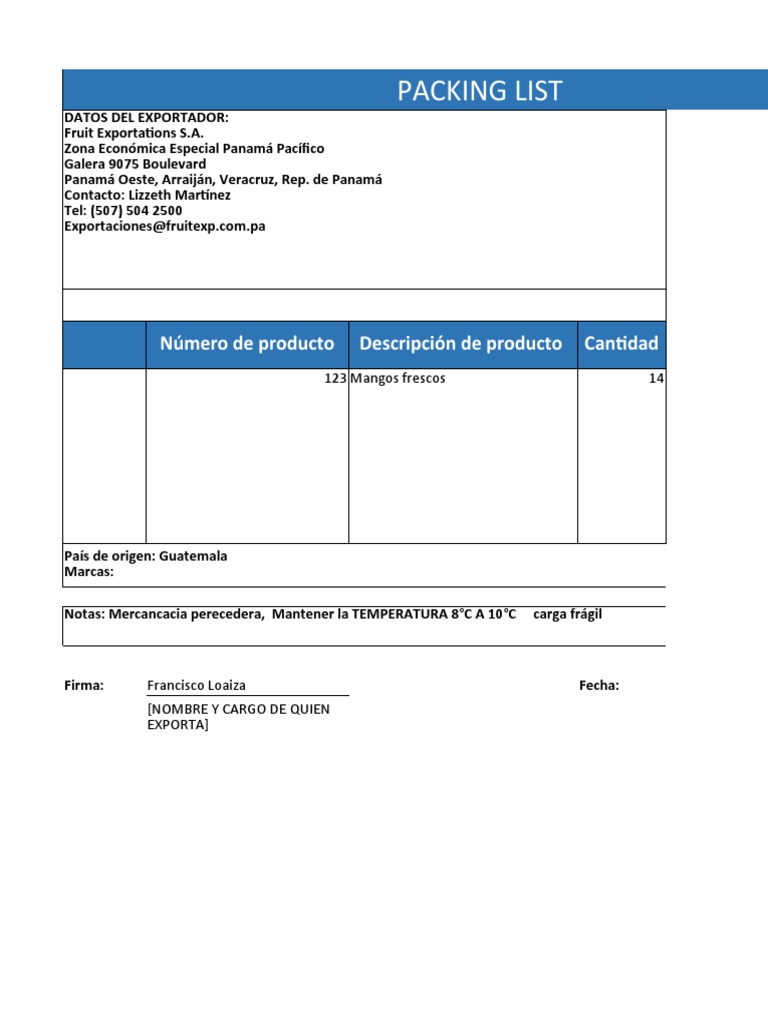 Modelo de Lista de Empaque | PDF
