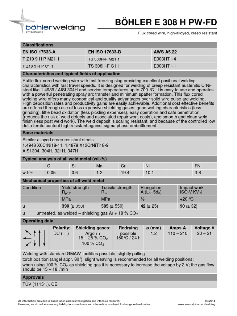 High-Alloyed Flux Cored Wire E308H | PDF | Welding | Construction