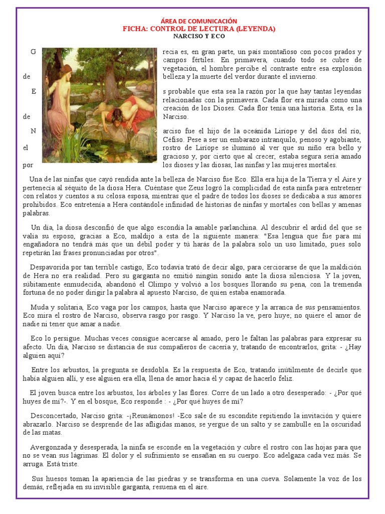 Ficha Narciso 1ro Comprensión Lectora 2022 | PDF