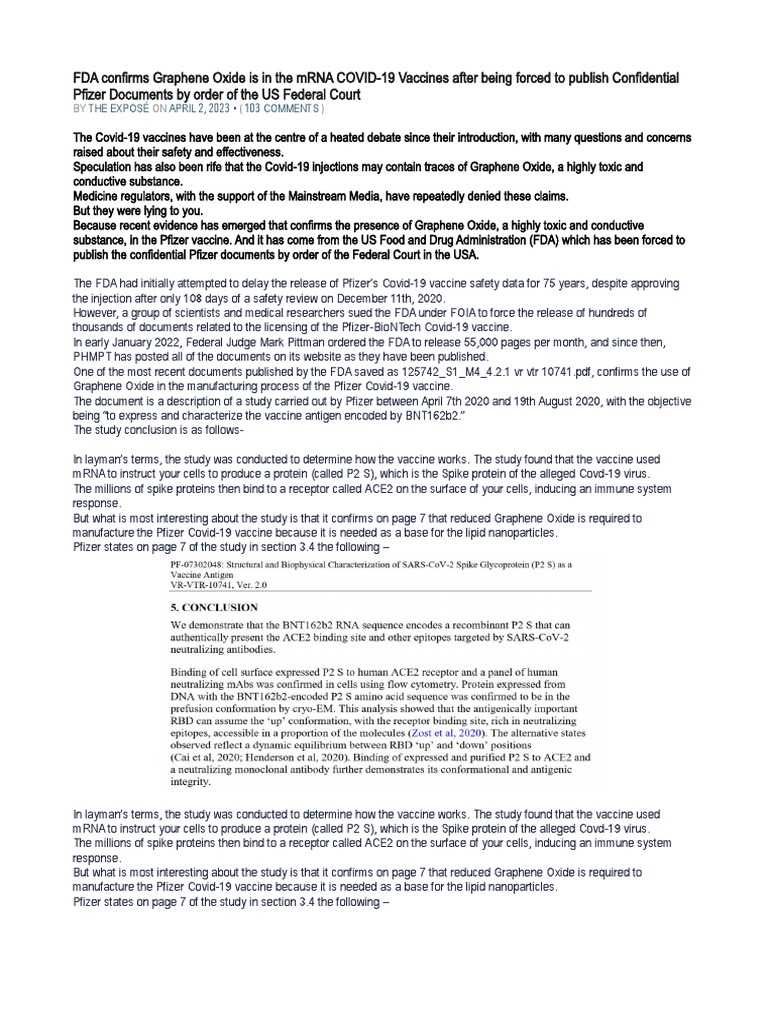 FDA Confirms Graphene Oxide Is in The mRNA COVID-19 Vaccines | PDF ...