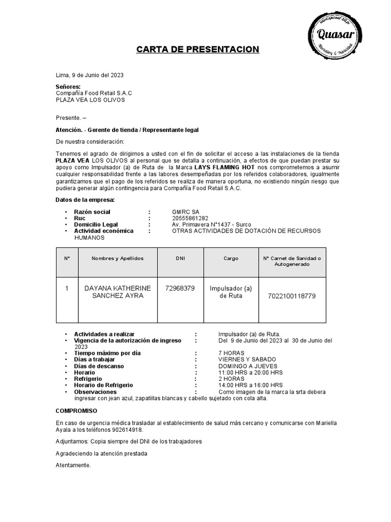 Lays - Carta Pvea Los Olivos | PDF