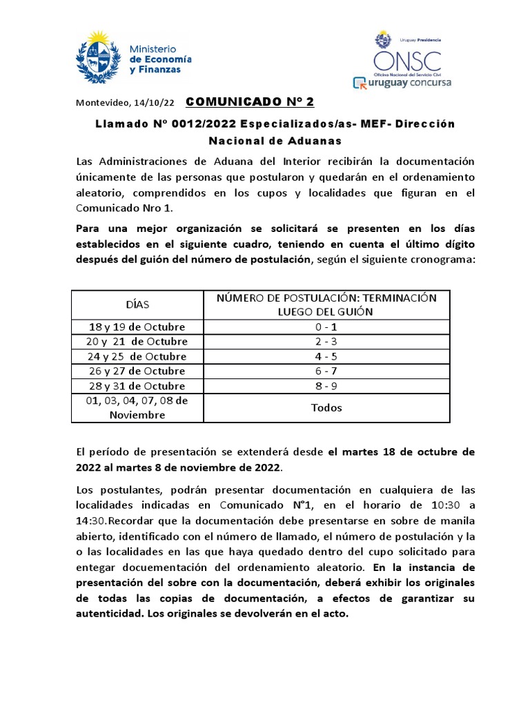 Comunicado N - 2 | PDF