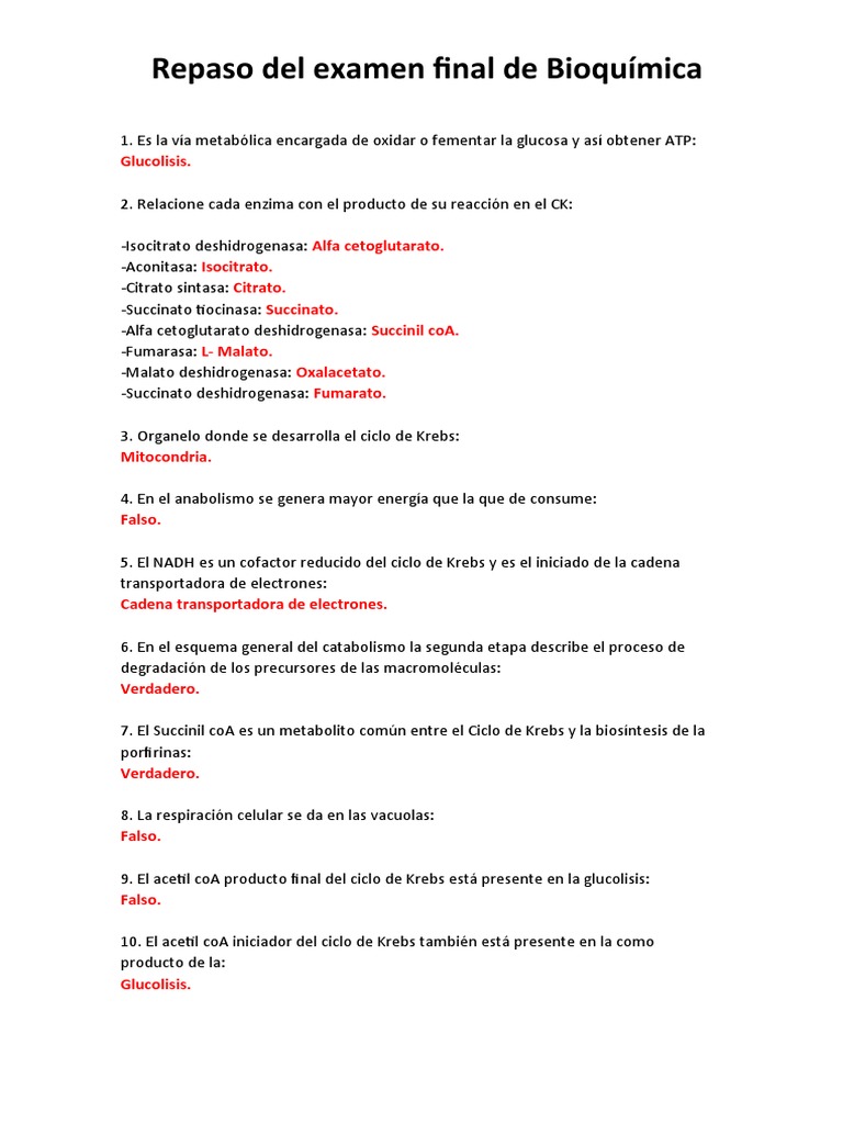 Repaso Del Examen Final de Bioquímica | PDF
