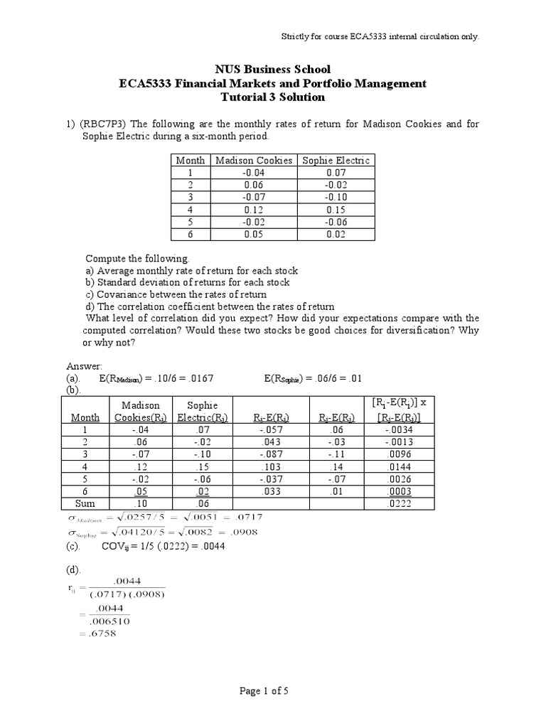 Tut 03 Soln | PDF | Beta (Finance) | Investing