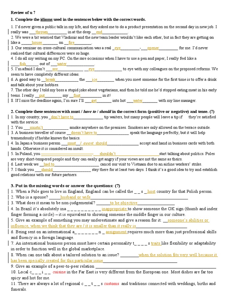 Review of U 7 - Key | PDF