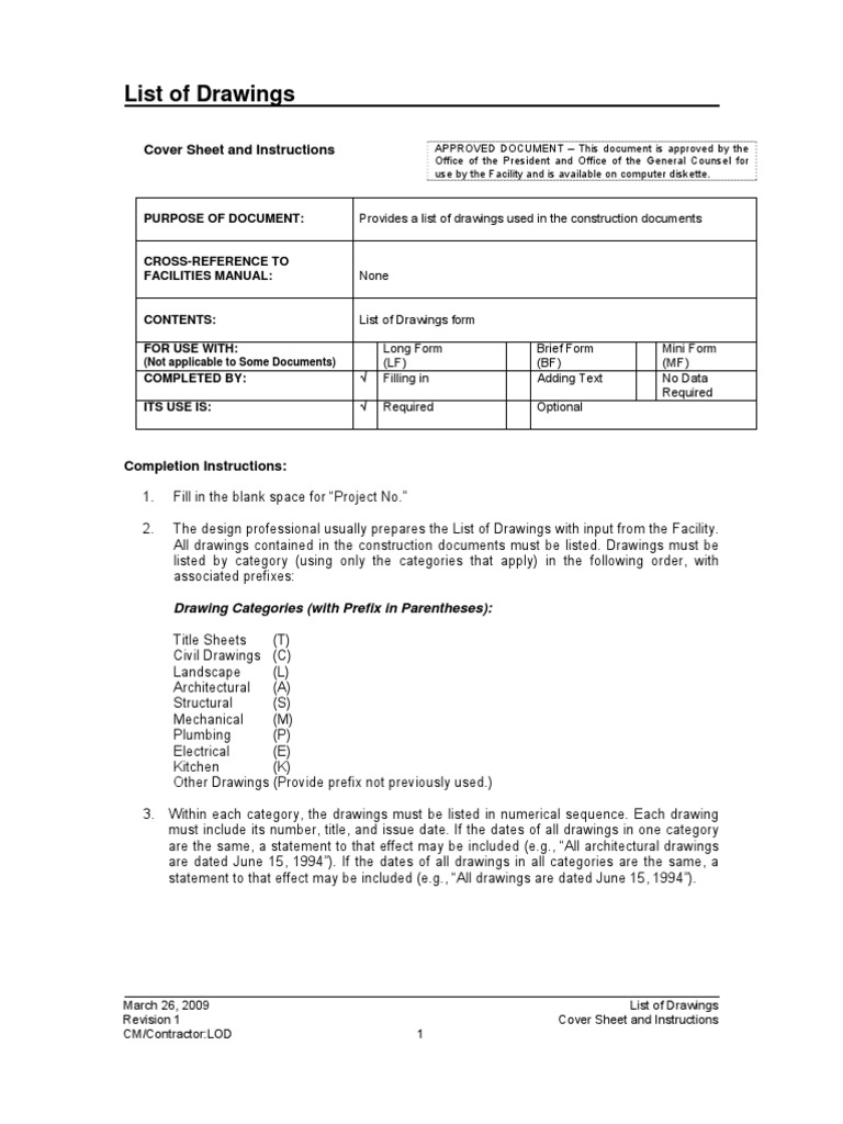 Construction Document Drawing List | PDF | Document | Engineering