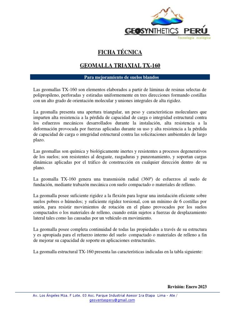 Geomalla Triaxial TX 160 GP F - 230531 - 094002 | PDF | Rigidez | Mecánica