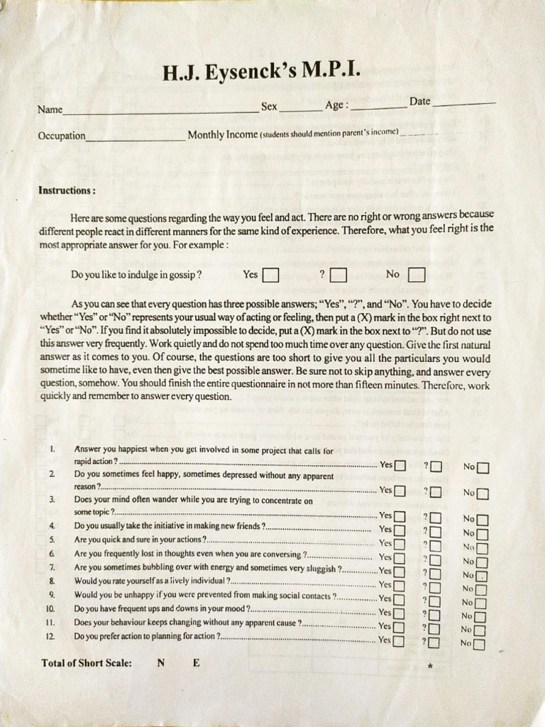 H.J. Eysenck - S M.P.I. | PDF