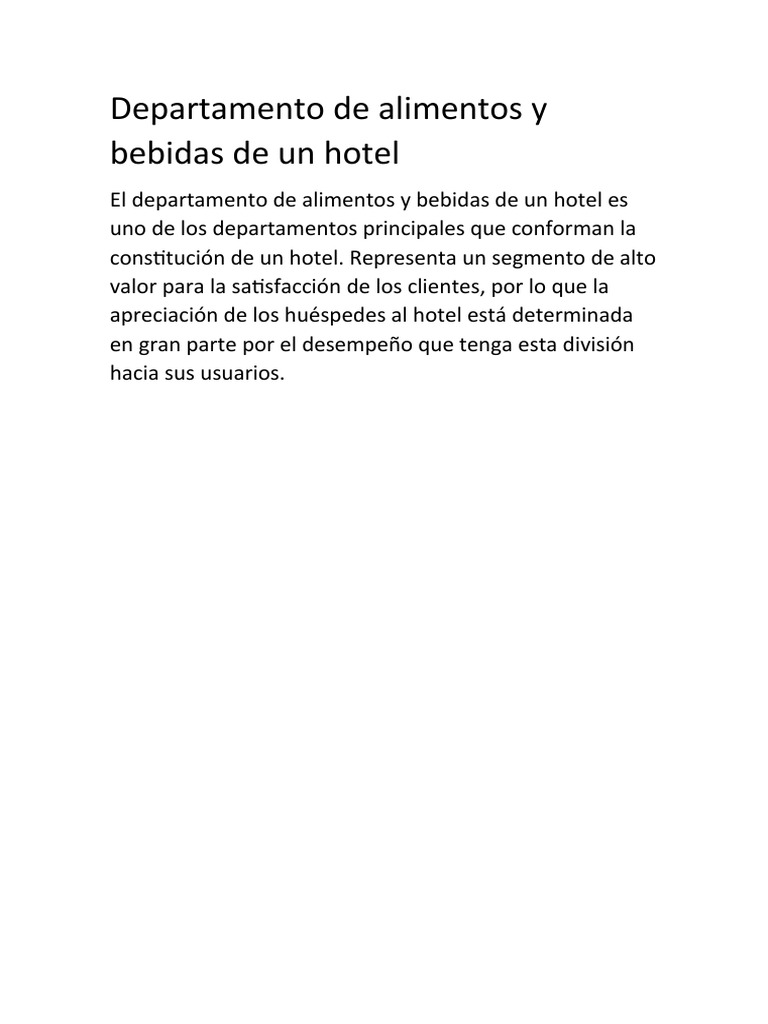 Departamento de Alimentos y Bebidas de Un Hotel | PDF | Hotel | Alimentos
