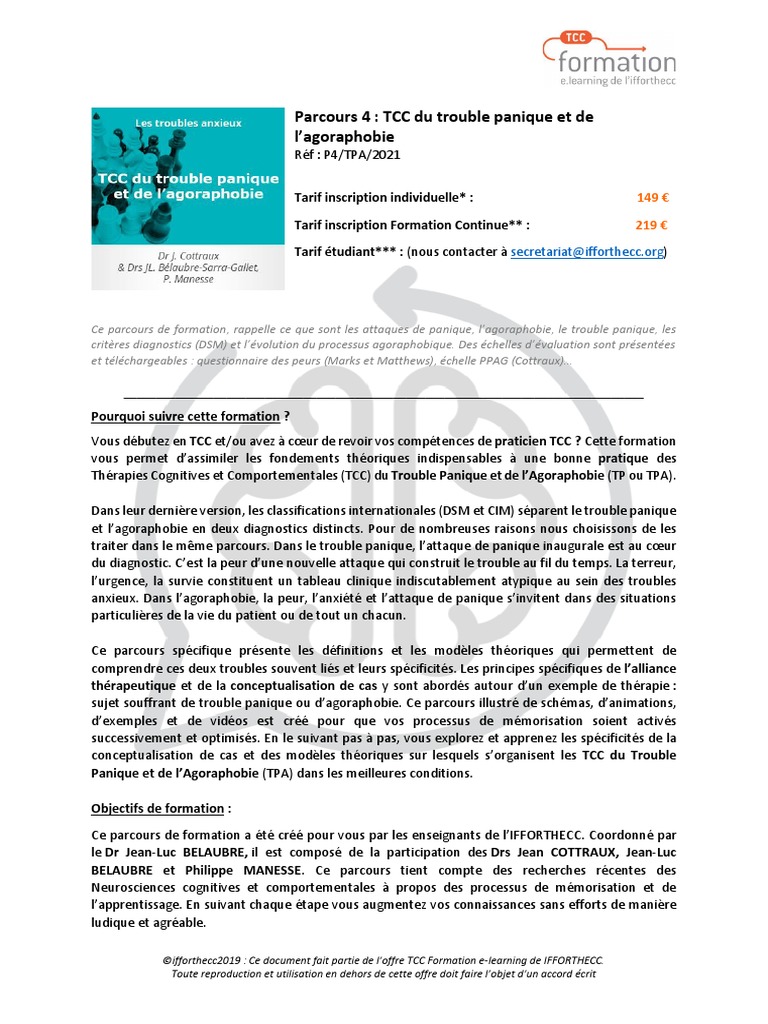 TCC : Formation sur Panique et Agoraphobie | PDF | Thérapie cognitivo ...