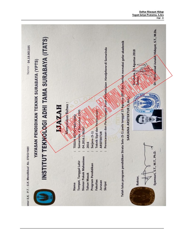 Daftar Riwayat Hidup Teguh Setyo Pratomo, S.Ars | PDF