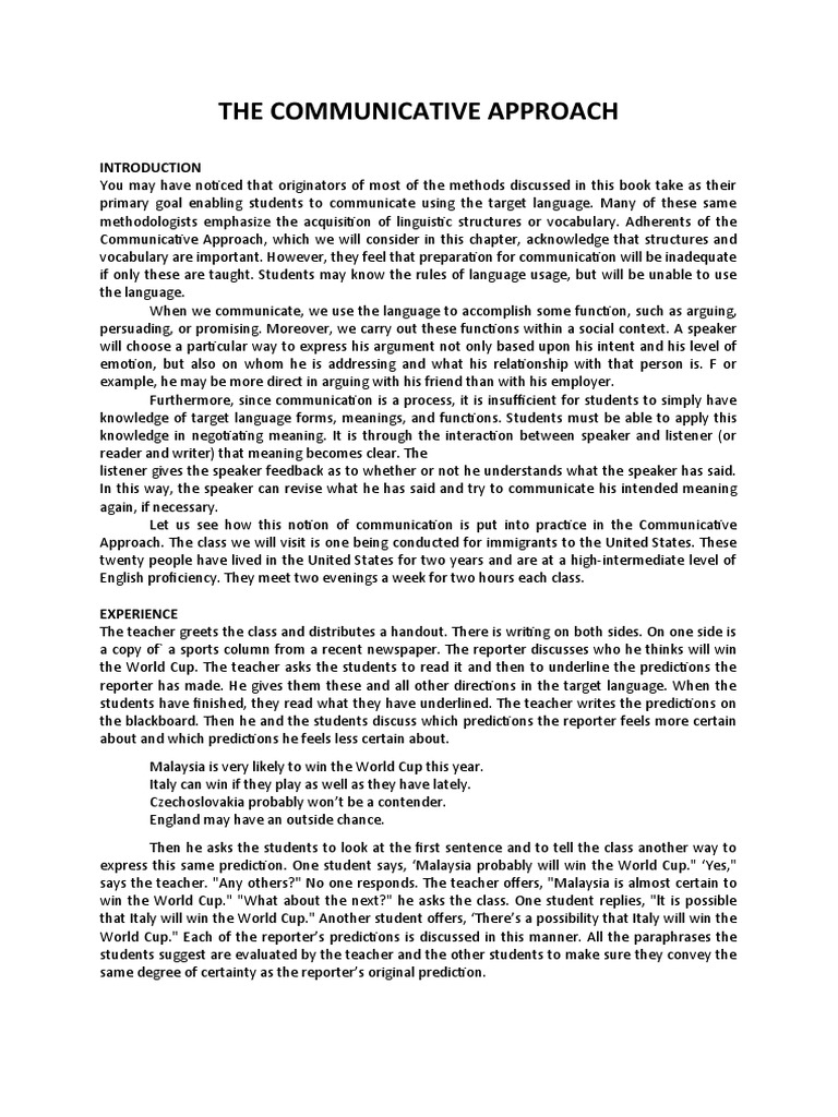 5.the Communicative Approach | PDF | Communication | Second Language