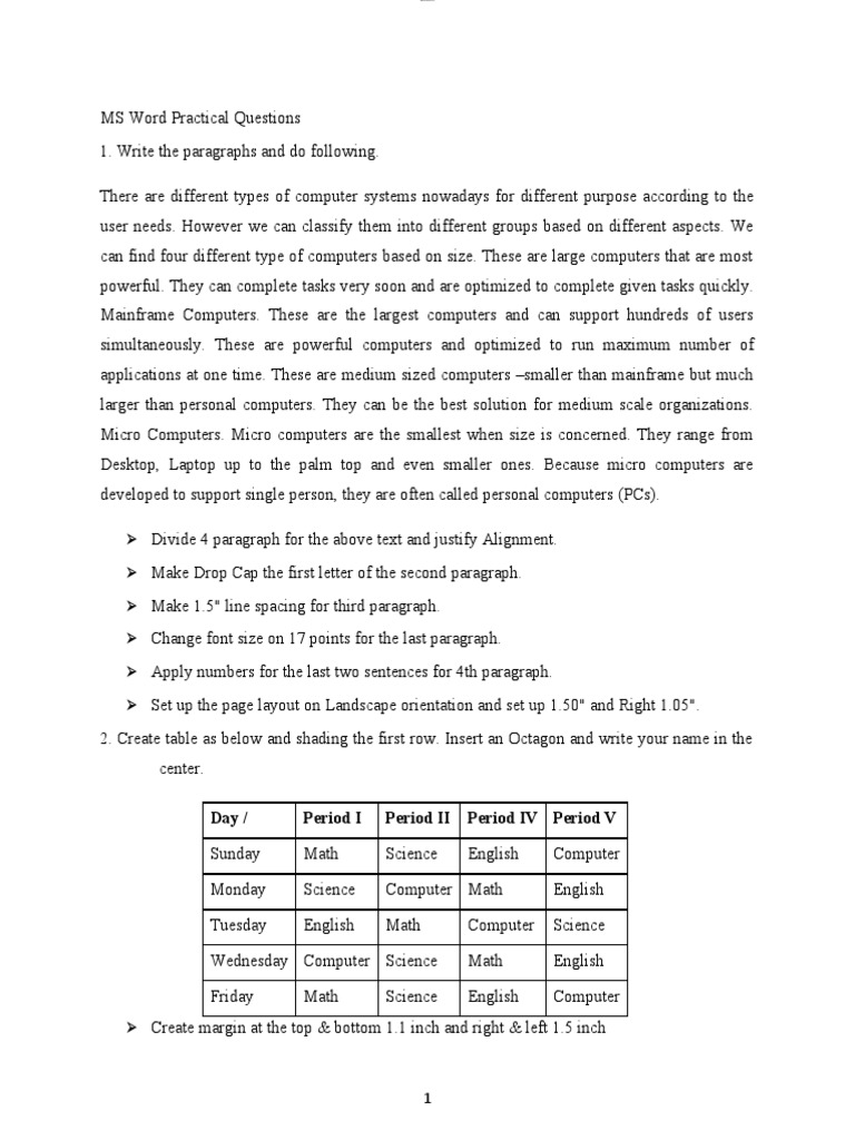 MS Word Praticals | PDF | Personal Computers | Paragraph