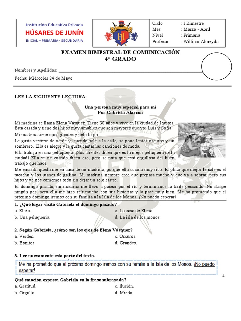 Examen Bimestral de Comunicacion | PDF Examen Bimestral de Comunicacion | PDF